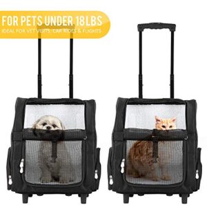 KOPEKS Deluxe Backpack Pet Travel Carrier with Double Wheels - Black - Large, KPS-1114