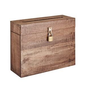 wedding card box with card slit and lock 12"x10"x4.5" distressed finish gift card box wishing well card box for weddings, receptions, birthdays, graduations, baby showers, honeymoon funds (walnut)