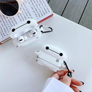 baymax protective silicone cover compatible with airpods pro wireless charging case, 3d cute cartoon silicone designer skin,funny cool design protective cover for airpods pro 2019 (big white)