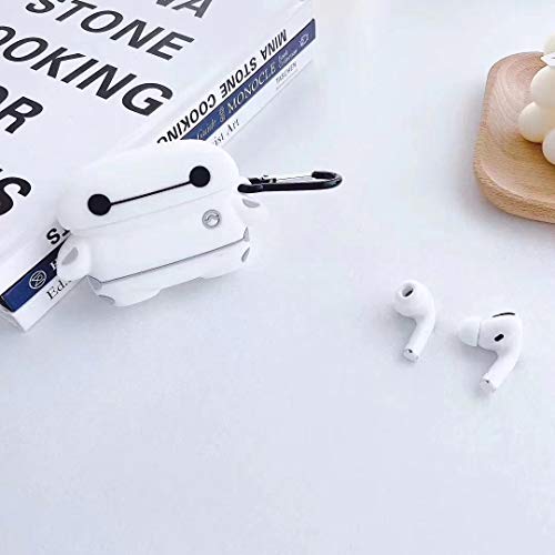 Baymax Protective Silicone Cover Compatible with AirPods Pro Wireless Charging Case, 3D Cute Cartoon Silicone Designer Skin,Funny Cool Design Protective Cover for AirPods Pro 2019 (Big White)