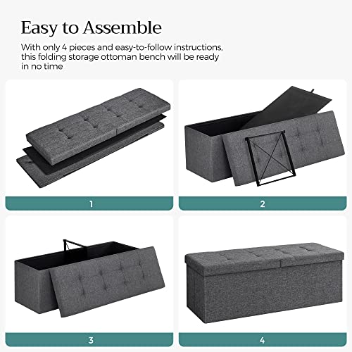 SONGMICS 31.7-Gal Storage Ottoman Bench, Folding Storage Chest, Footstool with Flip-Up Lid, Padded Seat, 43.3 x 15 x 15 Inches, Up to 660 lb, Dark Gray ULSF76GYZ