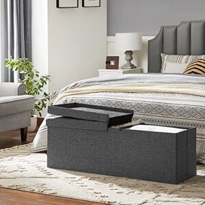 SONGMICS 31.7-Gal Storage Ottoman Bench, Folding Storage Chest, Footstool with Flip-Up Lid, Padded Seat, 43.3 x 15 x 15 Inches, Up to 660 lb, Dark Gray ULSF76GYZ