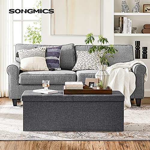 SONGMICS 31.7-Gal Storage Ottoman Bench, Folding Storage Chest, Footstool with Flip-Up Lid, Padded Seat, 43.3 x 15 x 15 Inches, Up to 660 lb, Dark Gray ULSF76GYZ