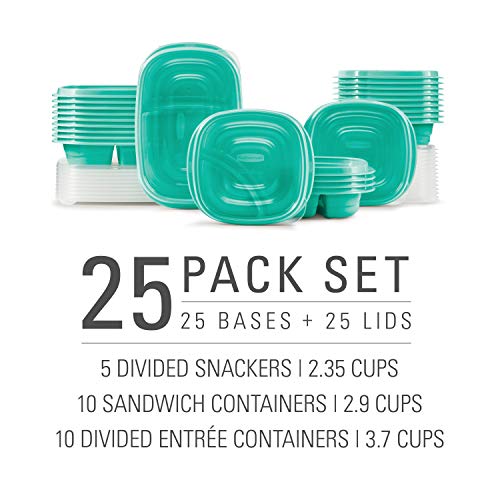 Rubbermaid 50-Piece Food Storage Containers with Lids for Lunch, Meal Prep, and Leftovers, Dishwasher Safe, Teal Splash