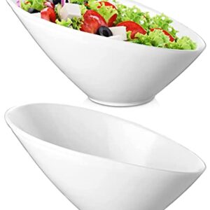 Yesland 2 Pack Porcelain Angled Serving Bowls - 26 Oz White Salad Bowls - Ceramic Pasta Bowls for Cereal, Soup, Salad, Rice, Prep