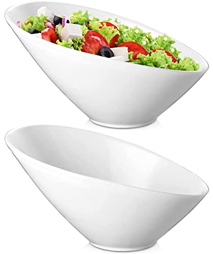 Yesland 2 Pack Porcelain Angled Serving Bowls - 26 Oz White Salad Bowls - Ceramic Pasta Bowls for Cereal, Soup, Salad, Rice, Prep