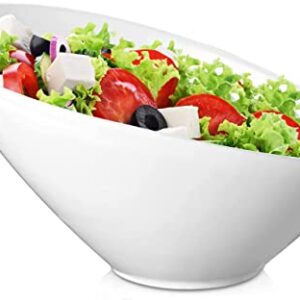 Yesland 2 Pack Porcelain Angled Serving Bowls - 26 Oz White Salad Bowls - Ceramic Pasta Bowls for Cereal, Soup, Salad, Rice, Prep