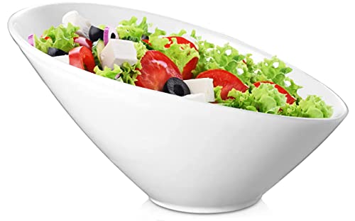 Yesland 2 Pack Porcelain Angled Serving Bowls - 26 Oz White Salad Bowls - Ceramic Pasta Bowls for Cereal, Soup, Salad, Rice, Prep