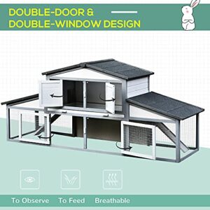 PawHut Large Rabbit Hutch Outdoor Materials Safer for Pets & Climate-Friendly, Big Rabbit Cage, Weatherproof Wood Rabbit Hutch, Grey