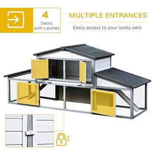 PawHut Large Rabbit Hutch Outdoor Materials Safer for Pets & Climate-Friendly, Big Rabbit Cage, Weatherproof Wood Rabbit Hutch, Grey