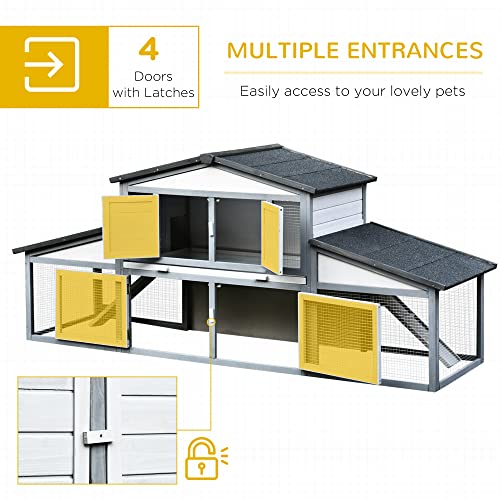 PawHut Large Rabbit Hutch Outdoor Materials Safer for Pets & Climate-Friendly, Big Rabbit Cage, Weatherproof Wood Rabbit Hutch, Grey