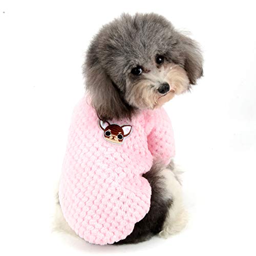 Ranphy Fleece Small Dog Pajamas Cute Fawn Embroidered Puppy Pjs Soft Full Coverage Doggie T Shirts Warm Doggy Pullover Sweater Outfits Pet Clothes for Cold Weather, Autumn Winter Apparel Pink L