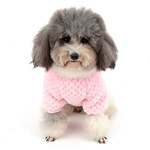 Ranphy Fleece Small Dog Pajamas Cute Fawn Embroidered Puppy Pjs Soft Full Coverage Doggie T Shirts Warm Doggy Pullover Sweater Outfits Pet Clothes for Cold Weather, Autumn Winter Apparel Pink L