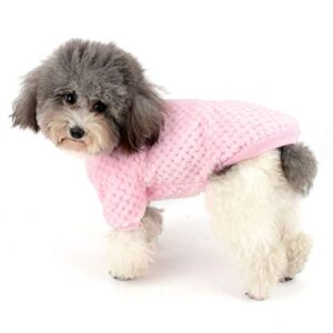 Ranphy Fleece Small Dog Pajamas Cute Fawn Embroidered Puppy Pjs Soft Full Coverage Doggie T Shirts Warm Doggy Pullover Sweater Outfits Pet Clothes for Cold Weather, Autumn Winter Apparel Pink L