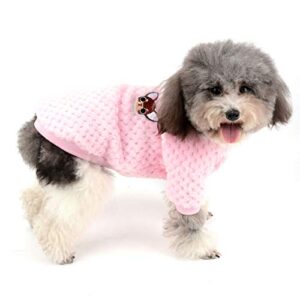 Ranphy Fleece Small Dog Pajamas Cute Fawn Embroidered Puppy Pjs Soft Full Coverage Doggie T Shirts Warm Doggy Pullover Sweater Outfits Pet Clothes for Cold Weather, Autumn Winter Apparel Pink L