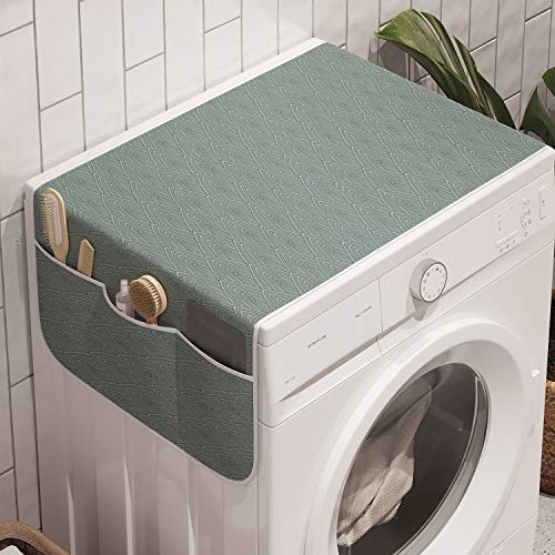 Ambesonne Abstract Washing Machine Organizer, Illustration of Hand Drawn Like Concentric Triangles with Curved Corners, Anti-slip Fabric Top Cover for Washer and Dryer, 47" x 18.5", Dark Sea Green