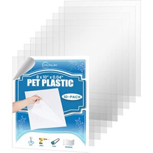 10 pack of 8x10” pet sheet/plexiglass panels 0.04” thick; use for crafting projects, picture frames, cricut cutting and more; protective film to ensure scratch and damage free sheets