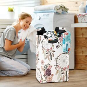 ALAZA Dream Catchers and Flowers Large Laundry Hamper Bag Collapsible with Handles Waterproof Durable Clothes Round Washing Bin Dirty Baskets Organization for Home Bathroom Dorm College