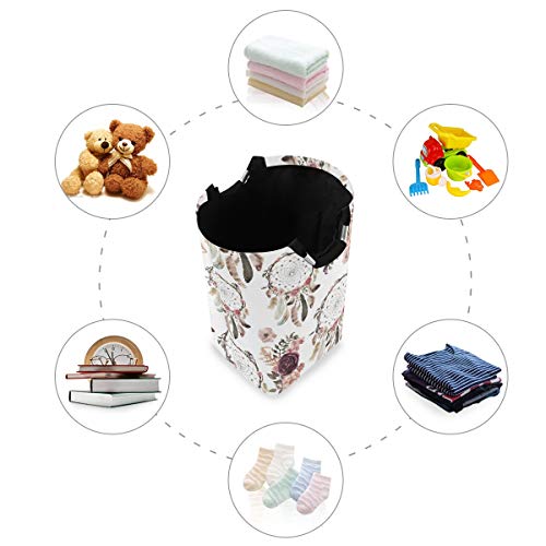 ALAZA Dream Catchers and Flowers Large Laundry Hamper Bag Collapsible with Handles Waterproof Durable Clothes Round Washing Bin Dirty Baskets Organization for Home Bathroom Dorm College