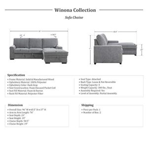 Lexicon Winona Sectional Sofa with Right Side Chaise, Gray