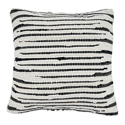 Fennco Styles Zebra Chindi Design 100% Cotton Decorative Throw Pillow Cover & Insert 22 x 22 Inch - Black & White Textured Accent Pillow for Home, Couch, Living Room and Office Décor