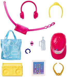 barbie doll accessory pack, boombox, headphones, tablet, tote bag, water bottle ghx34