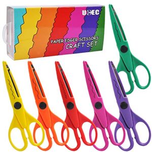 ucec craft scissors decorative edge, 6 pack extended crafting scissors, pattern scissors with different designs on blades, fun scissors for kids, teachers, crafts, scrapbooking, diy photos, album