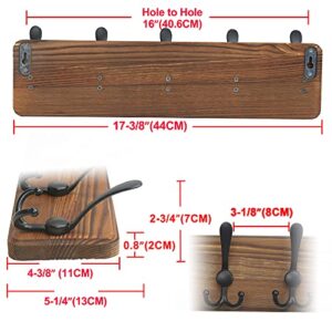 Dseap Coat Rack Wall Mounted - 5 Tri Hooks, Heavy Duty, Wooden Wall Coat Hanger Coat Hook for Clothes Hat Jacket Clothing, Natural & Black