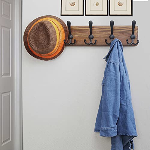 Dseap Coat Rack Wall Mounted - 5 Tri Hooks, Heavy Duty, Wooden Wall Coat Hanger Coat Hook for Clothes Hat Jacket Clothing, Natural & Black