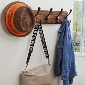 Dseap Coat Rack Wall Mounted - 5 Tri Hooks, Heavy Duty, Wooden Wall Coat Hanger Coat Hook for Clothes Hat Jacket Clothing, Natural & Black