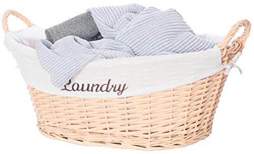 Vintiquewise Willow Laundry Hamper Basket with Liner and Side Handles