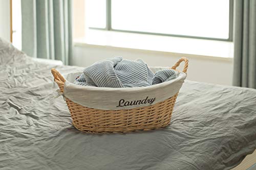 Vintiquewise Willow Laundry Hamper Basket with Liner and Side Handles