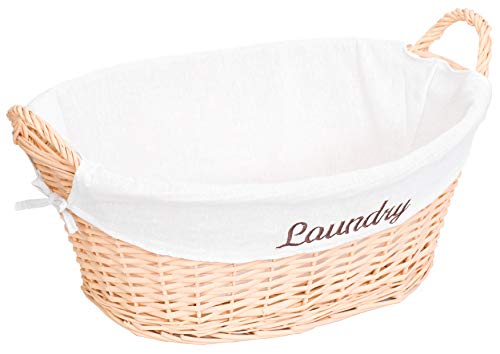 Vintiquewise Willow Laundry Hamper Basket with Liner and Side Handles