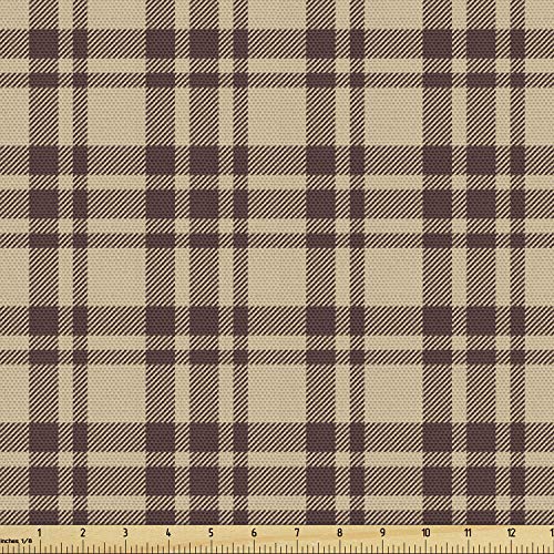 Ambesonne Scottish Tartan Fabric by The Yard, Retro Theme Art Old Fashion Check Plaid Pattern Geometric Design, Water Resistant Material for Outdoor Cushion Decorative Home Accents, 1 Yard, Tan Brown