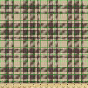 Ambesonne Scottish Tartan Fabric by The Yard, Retro Theme Art Old Fashion Check Plaid Pattern Geometric Design, Water Resistant Material for Outdoor Cushion Decorative Home Accents, 1 Yard, Tan Brown