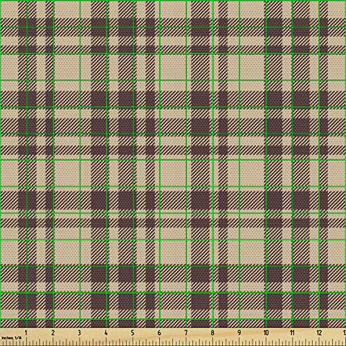 Ambesonne Scottish Tartan Fabric by The Yard, Retro Theme Art Old Fashion Check Plaid Pattern Geometric Design, Water Resistant Material for Outdoor Cushion Decorative Home Accents, 1 Yard, Tan Brown