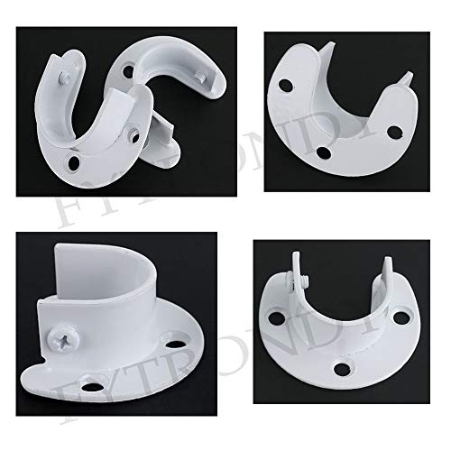 FYTRONDY White Edition Stainless Steel Closet Rod Bracket, U-Shaped Open Type Socket Bracket, Wardrobe Bracket, Shower Curtain Rod Pole End Supports Sockets Flange (1-1/4 INCH, 4 Pack)