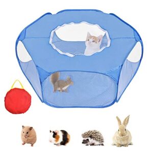 autowt small animal playpen, breathable transparent pet tent with top cover auto-open indoor outdoor exercise foldable yard fence for kitten, puppy, guinea pig, rabbits, hamster and hedgehogs (blue)