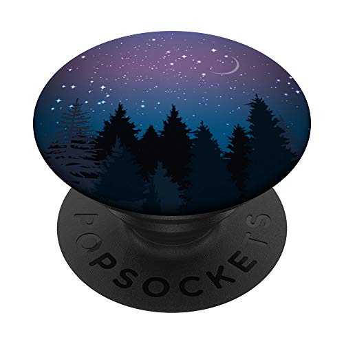 Blue Purple Galaxy moon and Stars forest for Girl Boys Black PopSockets Swappable PopGrip