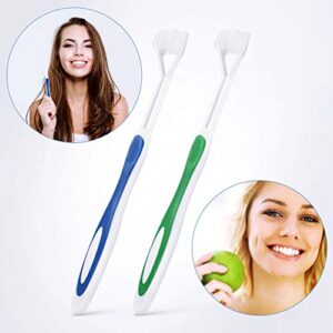 2 Pieces 3 Sided Autism Toothbrush Three Bristle Travel Toothbrush for Complete Teeth and Gum-Care, Great Angle Bristles Clean Each Tooth, Soft/Gentle (Green, Blue)