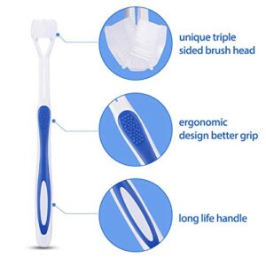 2 Pieces 3 Sided Autism Toothbrush Three Bristle Travel Toothbrush for Complete Teeth and Gum-Care, Great Angle Bristles Clean Each Tooth, Soft/Gentle (Green, Blue)