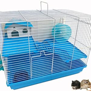 3-Floors Syrian Hamster Home House Rodent Gerbil Mouse Mice Rat Habitat Cage (19 x 12 x 15 H inches, Blue)