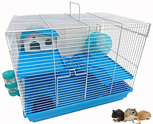 3-Floors Syrian Hamster Home House Rodent Gerbil Mouse Mice Rat Habitat Cage (19 x 12 x 15 H inches, Blue)