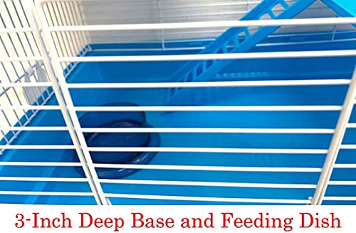 3-Floors Syrian Hamster Home House Rodent Gerbil Mouse Mice Rat Habitat Cage (19 x 12 x 15 H inches, Blue)