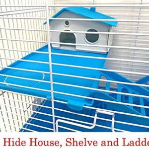 3-Floors Syrian Hamster Home House Rodent Gerbil Mouse Mice Rat Habitat Cage (19 x 12 x 15 H inches, Blue)