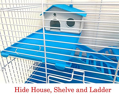 3-Floors Syrian Hamster Home House Rodent Gerbil Mouse Mice Rat Habitat Cage (19 x 12 x 15 H inches, Blue)