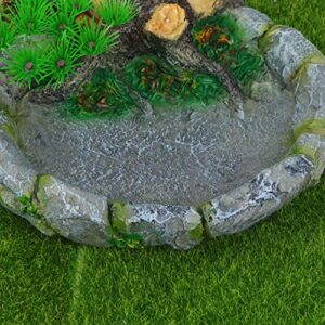 POPETPOP Reptile Water Bowl for Reptile Tank Decor - Reptile Platform Resin Tree Trunk Design Reptile Feeding Bowl Water and Food Dish for Lizard, Gecko, Snake, Tortoise