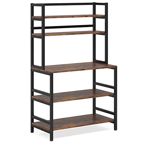 Tribesigns 5-Tier Kitchen Bakers Rack with Hutch, Industrial Microwave Oven Stand, Free Standing Kitchen Utility Cart Storage Shelf Organizer (Rustic Brown)