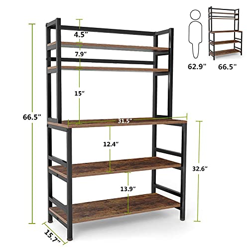 Tribesigns 5-Tier Kitchen Bakers Rack with Hutch, Industrial Microwave Oven Stand, Free Standing Kitchen Utility Cart Storage Shelf Organizer (Rustic Brown)