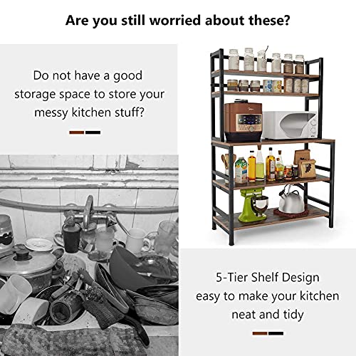 Tribesigns 5-Tier Kitchen Bakers Rack with Hutch, Industrial Microwave Oven Stand, Free Standing Kitchen Utility Cart Storage Shelf Organizer (Rustic Brown)